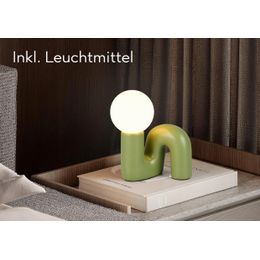 REALITY LEUCHTEN Tischleuchte "QUINN, Keramik Tischlampe m. Glasschirm, Set inkl 2xG9 Leuchtmittel 3W", gr&uuml;n, 1, H: 21,5cm, 2 Stk., Leuchten, Design Nachttischlampe, Schreibtischlampe H&ouml;he 22cm, Glas Lampenschirm, Tischleuchte