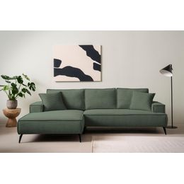 Ecksofa Home Affaire "TVINNU, L-Form, 275cm, in Cord und Leinenoptik", gr&uuml;n (dunkelgr&uuml;n), B:275cm H:83cm T:173cm, Sofas, Ecksofa, wahlweise Recamiere rechts/links, schwarze F&uuml;&szlig;e, bequemer Sitzkomfort