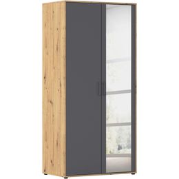 Dreht&uuml;renschrank Rauch "Kleiderschrank Schrank Garderobe W&auml;scheschrank VOYAGER", eiche artisan, graumetallic, B:93cm H:194cm T:53cm, Holzwerkstoff, Schr&auml;nke, Dreht&uuml;renschrank, mit modernen Griffen in Graumetallic und Spiegel
