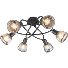 Trio LEUCHTEN Deckenleuchte "TARIFA, 6-flammige Deckenlampe exkl 6xE14 max 10W, Glas H&auml;ngelampe", schwarz (schwarz matt), 6, &Oslash; 59,5cm H: 25cm, 1 Stk., Leuchten, &Oslash; 59cm, Glas Lampenschirme in Riffeloptik und leicht verspiegelt, IP20, Deckenleuchte