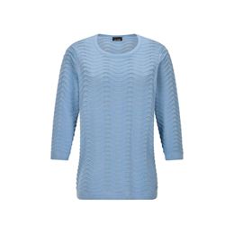 Rundhalspullover GOLDNER "Sommerpullover mit Wellenstruktur", Damen, Gr. 42, blau (hellblau), Obermaterial: 50% Baumwolle CO. 50% Polyacryl PAN., gerade, Pullover Rundhalspullover, moderner Wellenstrick