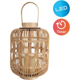 N&auml;ve N&Auml;VE LED Dekolicht "Korbinian", beige (natur), 1, &Oslash; 23,5cm H: 32,5cm, 1 Stk., Leuchten, Rattankorb natur mit Griff inkl. 1x LED-Kerze warmwei&szlig;, Timer, IP20, LED Dekolicht