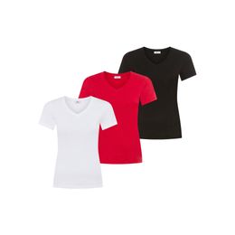 V-Shirt Flashlights, Damen, Gr. 32/34, rot, schwarz, wei&szlig;, Rippware, Obermaterial: 100% Baumwolle, unifarben, Basic, Basic h&uuml;ftlang, V-Ausschnitt, abgesteppt, Shirts V-Shirt, Topseller