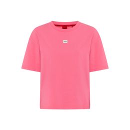 T-Shirt HUGO UNDERWEAR "Signature", Damen, Gr. XL, bright pink 670, Jersey, Obermaterial: 48% Baumwolle, 48% Modal, 4% Elasthan, Rundhals, Shirts T-Shirt, normale Passofrm, Rundhals