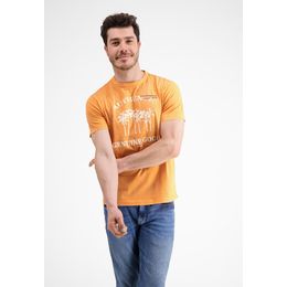 T-Shirt Lerros "T-Shirt mit Frontprint", Herren, Gr. S, orange (shell corral), 100% Baumwolle, Shirts T-Shirt