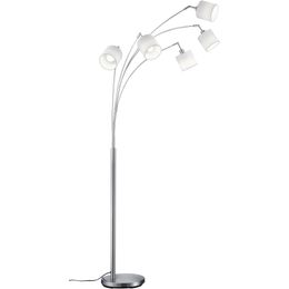 REALITY LEUCHTEN Stehlampe "Tommy, Bogenleuchte 5-flammig, exkl 5x E14 max 28W, mit Fussschalter", nickelfarben, wei&szlig;, 5, &Oslash; 12cm H: 200cm, 1 Stk., Leuchten, Stehlampe Wohnzimmer mit Stoffschirmen und verstellbaren Spots, Stehlampe