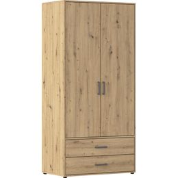 Dreht&uuml;renschrank Rauch "Kleiderschrank Schrank Garderobe W&auml;scheschrank VOYAGER", eiche artisan, griffe graumetallic, B:93cm H:194cm T:53cm, Holzwerkstoff, Schr&auml;nke, Dreht&uuml;renschrank, mit 2 modernen Griffvarianten, mit Au&szlig;enschubladen MADE IN GERMANY