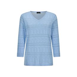 Rundhalspullover GOLDNER "Sommerpullover mit V-Ausschnitt", Damen, Gr. 38, blau (hellblau), Obermaterial: 80% Baumwolle CO. 20% Polyamid PA., gerade, Pullover Rundhalspullover, angenehmer Tragekomfort