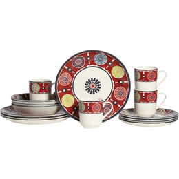 Kombiservice Creatable "Sumaya, Kombi-Service 16-tlg", bunt (rot, bunt), 16 Stk., Steingut, Geschirr-Sets, Kombiservice, Mandala Motive