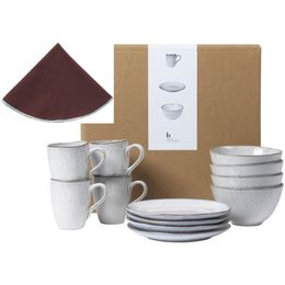 Fr&uuml;hst&uuml;cks-Geschirrset Broste Copenhagen "Nordic Sand, inklusive Serviette Wilhemina", beige (natur), 16 Stk., Keramik, Geschirr-Sets, Fr&uuml;hst&uuml;cks-Geschirrset, Beliebte Geschirr Sets Exclusiv mit Geschenk