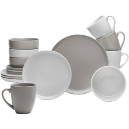 Kombiservice Van Well "Geschirr-Set Stockholm, 16-teilig", beige (sand, taupe), 16 Stk., Steingut, Geschirr-Sets, Kombiservice, rund, sand/taupe, sp&uuml;lmaschinen- und mikrowellengeeignet