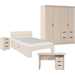 Jugendzimmer-Set Rauch "Kinderzimmer Komplettzimmer Schlafzimmer-Set (4-tlg.) MARLENE", beige (beige (champagner)), Schrank 4-trg. - Ausstattung PREMIUM + ohne Matratze, B/H: 140cm x 200cm, Schrank 4-trg. - Ausstattung PREMIUM, Holzwerkstoff, Schlafzimmerm&ouml;bel-Sets, Jugendzimmer-Set, erh&auml;ltlich in verschiedenen Bett- und Schrank-Breiten MADE IN GERMANY