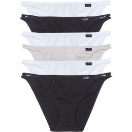 Tangaslip bonprix "Tanga Slip (6er Pack)", Damen, Gr. 40/42 (M), 6 Stk., schwarz (schwarz, wei&szlig;, grau, beige), Obermaterial: 95% Baumwolle, 5% Elasthan, Unterhosen Tangaslip, mit doppelten Seitenb&auml;ndern, bequeme Passform, im 6er-Pack, Topseller