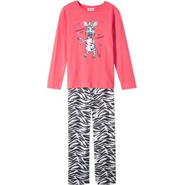 Pyjama bonprix "Pyjama aus reiner Baumwolle (2-tlg. Set)", M&auml;dchen, Gr. 152/158, rosa (zebra hellpink), Jersey, Obermaterial: 100% Baumwolle, bedruckt, Basic lang, Homewear-Sets Pyjama, bequeme Passform, aus Baumwolle, Hose mit elastischem Bund
