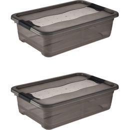 Aufbewahrungsbox keeeper "Cornelia, 2er Set, 28 L, 59 x 39 x 19,5 cm", crystal grau, B:59cm H:19,5cm T:39cm, Kunststoff, Aufbewahrungsboxen, Aufbewahrungsbox, durch Clips verschlie&szlig;bar, Griffe am Boden
