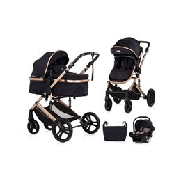 Chipolino Kinderwagen 3 in 1 Amore Babyschale Adapter Wickeltasche Fu&szlig;abdeckung black