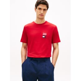 T-Shirt Tommy Hilfiger "BRAND LOVE TEXT STACK", Herren, Gr. L, medium rot, Single Jersey, Obermaterial: 100% Baumwolle, unifarben, regular fit normal, Rundhals, eingesetzt abgesteppte Kante, Shirts T-Shirt, Regular fit mit Rundhalsausschnitt