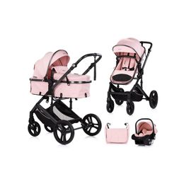 Chipolino Kinderwagen 3 in 1 Amore Babyschale Adapter Wickeltasche Fu&szlig;abdeckung rosa pink
