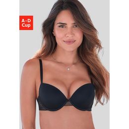 Push-up-BH s.Oliver "Emilie", Damen, Gr. 80, Cup A, schwarz, Microtouch, Obermaterial: 85% Polyamid, 15% Elasthan, BHs Push-up-BH, mit B&uuml;gel & h&uuml;bschem Spitzenr&uuml;cken, sexy Dessous
