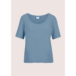 Madeleine Mode Kurzarmshirt MADELEINE "Shirt Sommerliches Basicshirt mit Rundhalsausschnitt", Damen, Gr. 40, blau (rauchblau), Obermaterial: 95% Viskose CV. 5% Elasthan EL., Modern, normal, Shirts Kurzarmshirt