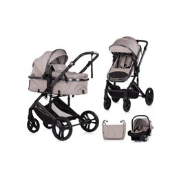 Chipolino Kinderwagen 3 in 1 Amore Babyschale Adapter Wickeltasche Fu&szlig;abdeckung braun