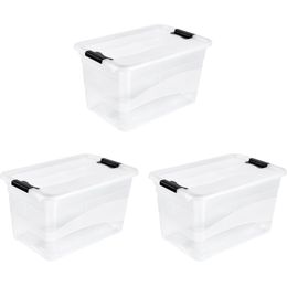 Aufbewahrungsbox keeeper "Cornelia, 3er Set, 52 L, 59,5 x 39,5 x 34 cm", transparent, B:59,5cm H:34cm T:39cm, Kunststoff, Aufbewahrungsboxen, Aufbewahrungsbox, durch Clips verschlie&szlig;bar, Griffe am Boden