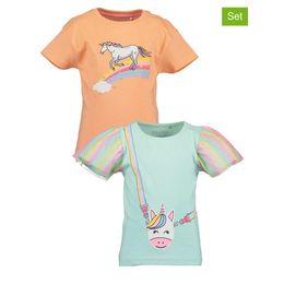 Blue Seven 2er Set: Shirts in Orange/ Bunt/ T&uuml;rkis - 60% | Gr&ouml;&szlig;e 122 | Kinder-oberteile
