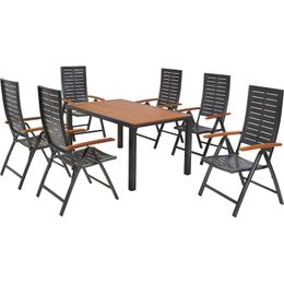 Merxx Garten-Essgruppe &raquo;Tinos&laquo; Set, 7 tlg. inkl. 6 Klappsessel, 1 Ausziehtisch Aluminium