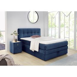 Jockenh&ouml;fer Boxspringbett &raquo;Amy&laquo; mit Bettkasten und Kaltschaum-Topper, erh&auml;ltlich in 120, 140 & 180cm blau Bezug Bett: samt&auml;hnlich (100% Polyester);Topper und 