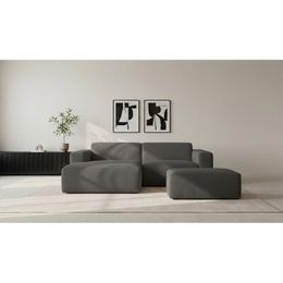 Inosign Ecksofa &raquo;Koa,228cm, L-Form, Modulsofa, Webstoff, Cord, Struktur, Chenille&laquo; Designsofa, Set, Hocker inklusive, weicher Lounge-Sitzkomfort grau 