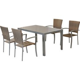 Merxx Garten-Essgruppe &raquo;Savona&laquo; Set, 5 tlg. inkl. 4 Stapelsessel, 1 Tisch Aluminium, Kunststoff