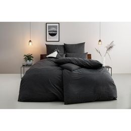 Bruno Banani &raquo;Jassen&laquo; 3 Stk. moderne Bettw&auml;sche aus Baumwolle, Bettw&auml;sche mit Streifen-Design schwarz Renforc&eacute;, Obermaterial: 100% Baumwolle