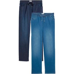 bonprix Damen bonprix Schlupfjeans Packung, 2 Stk. lockere loose fit Passform, elastischer Bund mit Kordelzug blau 38, N-Gr