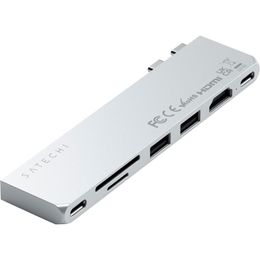 Satechi Laptop-Adapter &raquo;USB-C Pro Hub Slim Adapter&laquo; USB-C zu HDMI MicroSD-Card SD-Card USB 4.0 USB Typ A USB Typ C silber Aluminium Speziell konzipiert f&uuml;r 