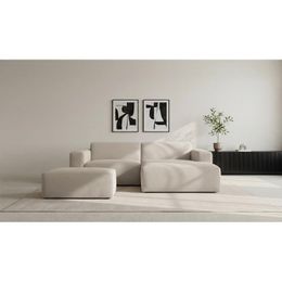 Inosign Ecksofa &raquo;Koa,228cm, L-Form, Modulsofa, Webstoff, Cord, Struktur, Chenille&laquo; Designsofa, Set, Hocker inklusive, weicher Lounge-Sitzkomfort beige