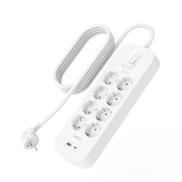Belkin Steckdosenleiste &raquo;8-Fach Steckdosenleiste mit USB-A + USB-C Port, 900J, 18 W, 2 Meter&laquo; 10-fach (Ein- / Ausschalter Kabell&auml;nge 2 m) wei&szlig; Kunststoff An 