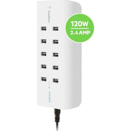 Belkin USB-Ladeger&auml;t &raquo;10-Port USB-Ladestation,120W, 2,4A pro Port&laquo; 2.400 Regionale Steckersets f&uuml;r die USA, Gro&szlig;britannien, Europa und Asien schwarz-wei&szlig; 