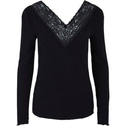 Pieces Damen Pieces Langarmshirt &raquo;PCSIRI LS TOP NOOS&laquo; mit Spitzenkante am Ausschnitt schwarz XL