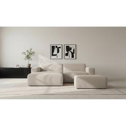 Inosign Ecksofa &raquo;Koa,228cm, L-Form, Modulsofa, Webstoff, Cord, Struktur, Chenille&laquo; Designsofa, Set, Hocker inklusive, weicher Lounge-Sitzkomfort beige