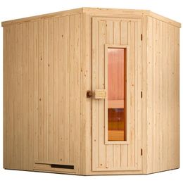 Weka Sauna &raquo;Element-Ecksauna VARBERG 1&laquo; vorgefertigte Elemente, isolierte Holzt&uuml;r beige