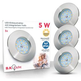 B.K.LICHT LED Einbauleuchte &raquo;3er Set Bad Einbaustrahler, IP44 gesch&uuml;tzt, LED Einbauspots, flach&laquo; LED-Board Warmwei&szlig; 3.000K, 400Lm, 4,8W, Kunststoff, 7,5 x 3 cm,