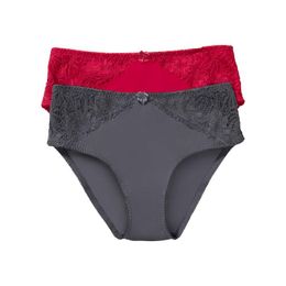 bonprix Damen bonprix Maxislip Packung, 2 Stk. &uuml;ber die H&uuml;fte gef&uuml;hrt, mit floraler Spitze auf der Vorderseite rot 48/50 (XL), 2 Stk.