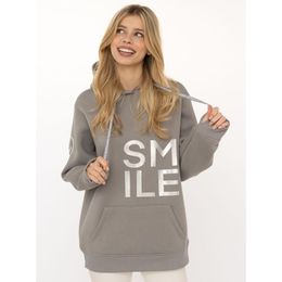 Zwillingsherz Damen Hoodie &raquo;"Alissa Shiny"&laquo;, gl&auml;nzender Print, Daumenloch, Kordel, gesticktes Herz am &Auml;rmel S/M
