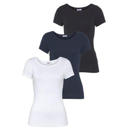 Flashlights Damen T-Shirt 3-er Pack, Kurzarm, sehr figurbetonte Passform, aus Feinrippstoff blau 52/54