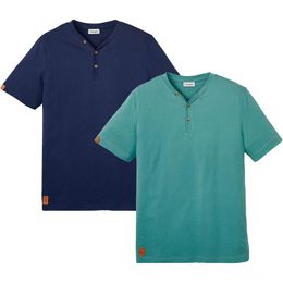 bonprix Herren bonprix Henleyshirt &raquo;Henleyshirt (2er Pack) aus reiner Baumwolle&laquo; Packung, 2 Stk. Regular fit, mit Ausschnitt im Henley-Look, aus 