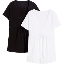bonprix Damen bonprix Stillshirt &raquo;2-in-1 Umstands- und Stillshirts (2er Pack?)&laquo; Packung, 2 Stk. figurumspielende Passform, mit Wickelschnitt schwarz 