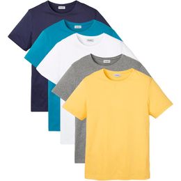 bonprix Herren bonprix T-Shirt &raquo;T-Shirt (5er Pack)&laquo; Packung, 5 Stk. Regular Fit, Kurzarm, f&uuml;r warme Tage, aus Baumwolle und Viskose blau 60/62 (XXL)