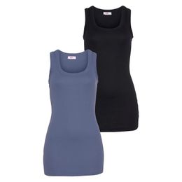 Flashlights Damen Tanktop 2er-Pack, sehr figurbetonte Passform, aus Baumwolle, mit Rundhalsausschnitt blau 32/34 (XS)