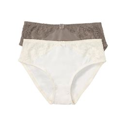 bonprix Damen bonprix Maxislip Packung, 2 Stk. &uuml;ber die H&uuml;fte gef&uuml;hrt, mit floraler Spitze auf der Vorderseite beige 40/42 (M), 2 Stk.