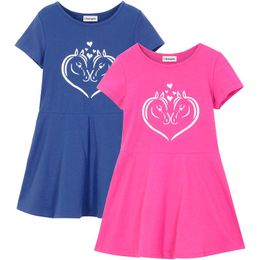 bonprix Kinder bonprix Jerseykleid Packung, 2 Stk. tlg. f&uuml;r warme Tage, aus Baumwolle, Regular Fit, Kurzarm-Design blau 116/122, N-Gr